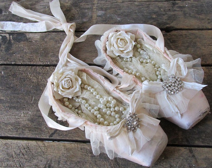Muted Pink Ballet Pointe Shoes Shabby Cottage Chic Adorned - Etsy