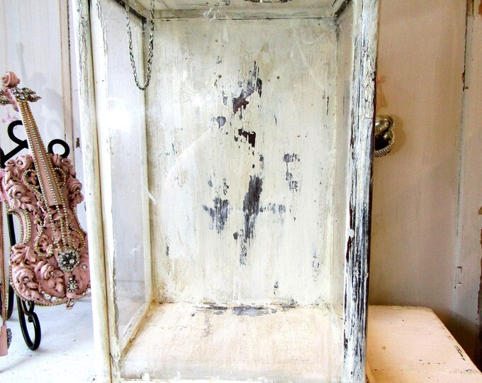 Distressed Display Cabinet Wood Glass, White Hand Painted Doll ...