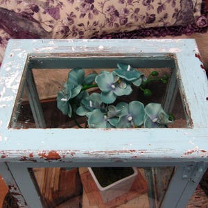 Handmade Soft Blue Display Case Wood and Glass Distressed Rustic Doll ...