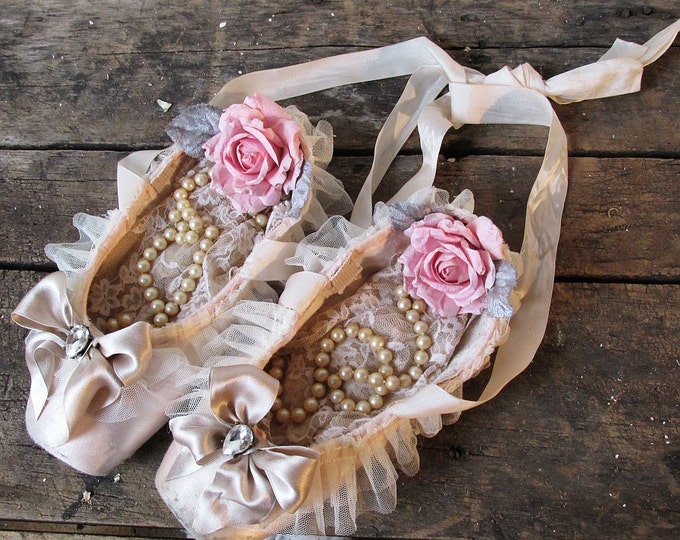 Muted Pink Ballet Pointe Shoes Shabby Cottage Chic Adorned - Etsy