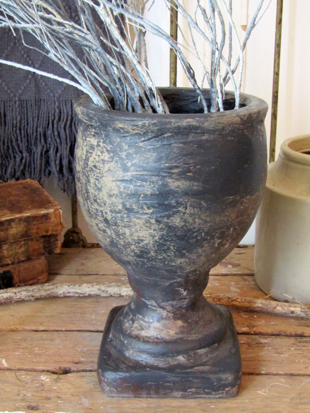 Heavy Pottery Vessel Gray Faux Embedded Dirt Design, Created With Aging ...