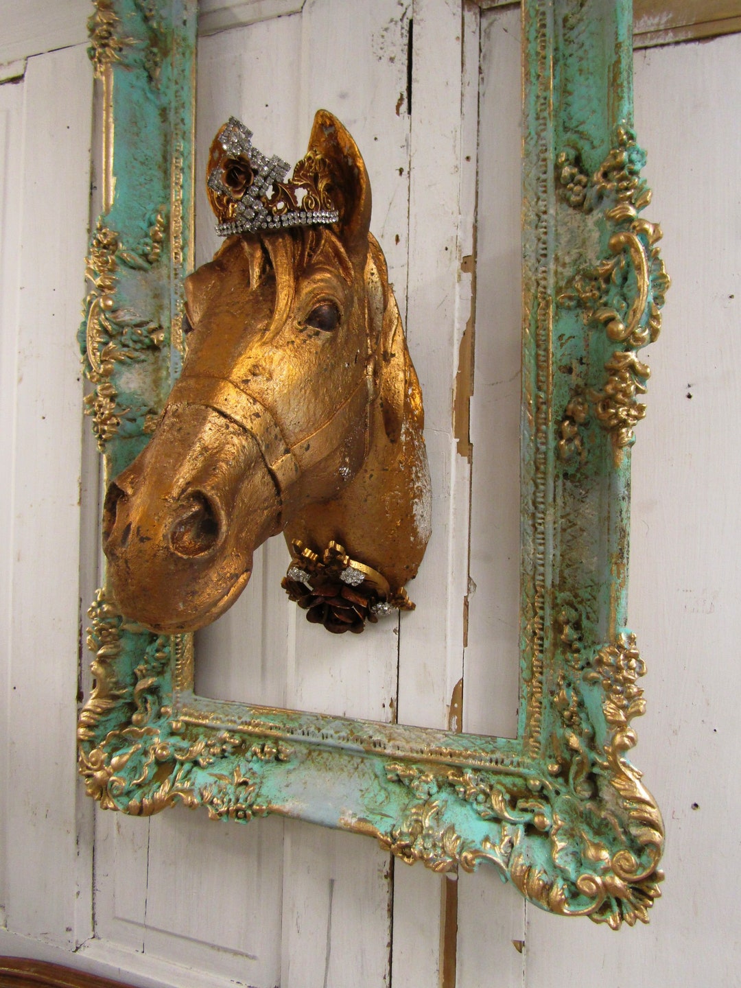 Horse Head Wall Mount Decorated and Crown Distressed Painted Aged ...