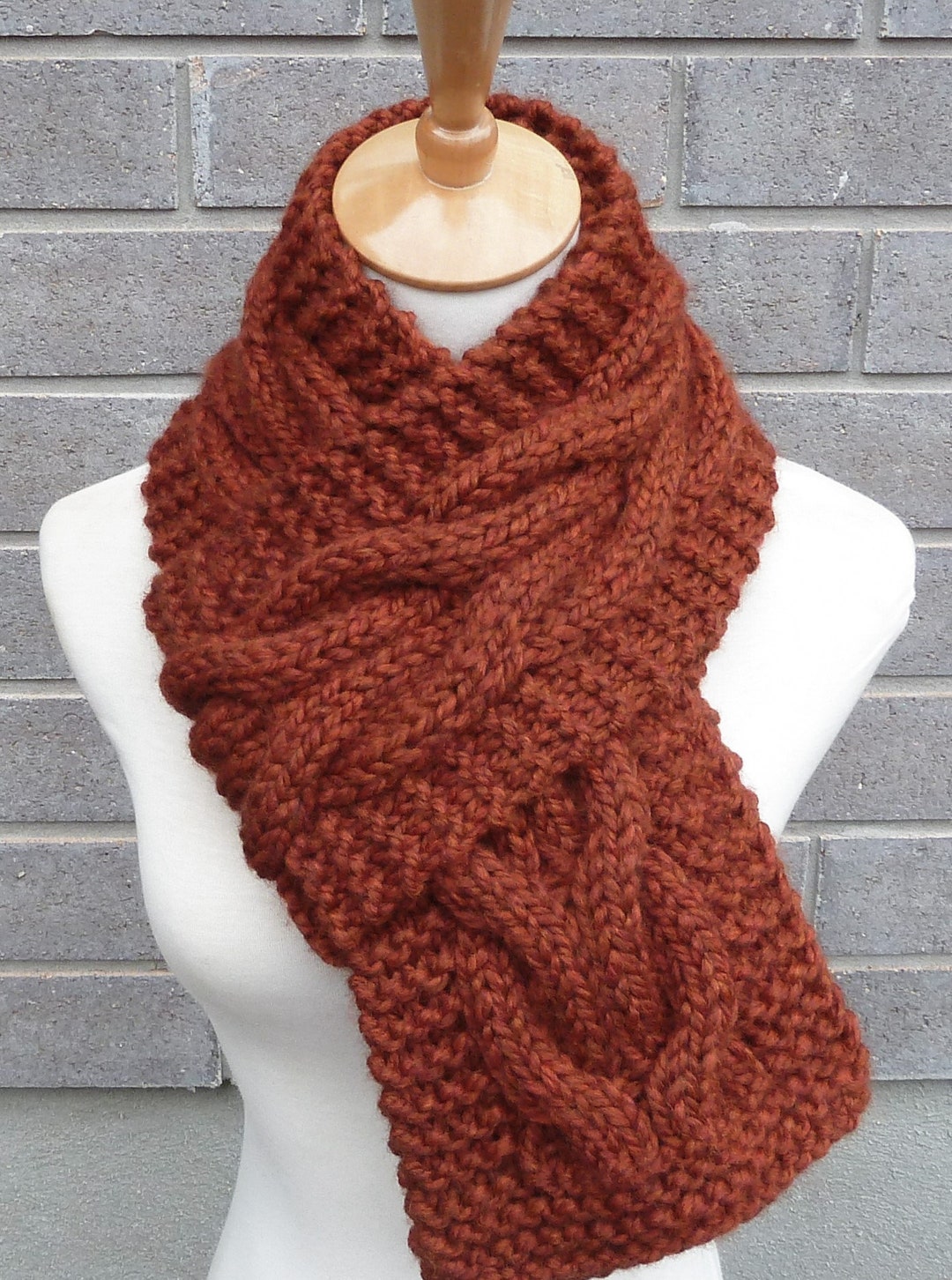 Spice Wool Cable Scarf - Rust Orange Wool Scarf - Lambswool Scarf ...