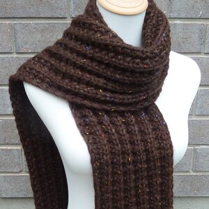 Earthy Brown Merino Wool Scarf - Brown Scarf With Blue, Red, and Yellow ...