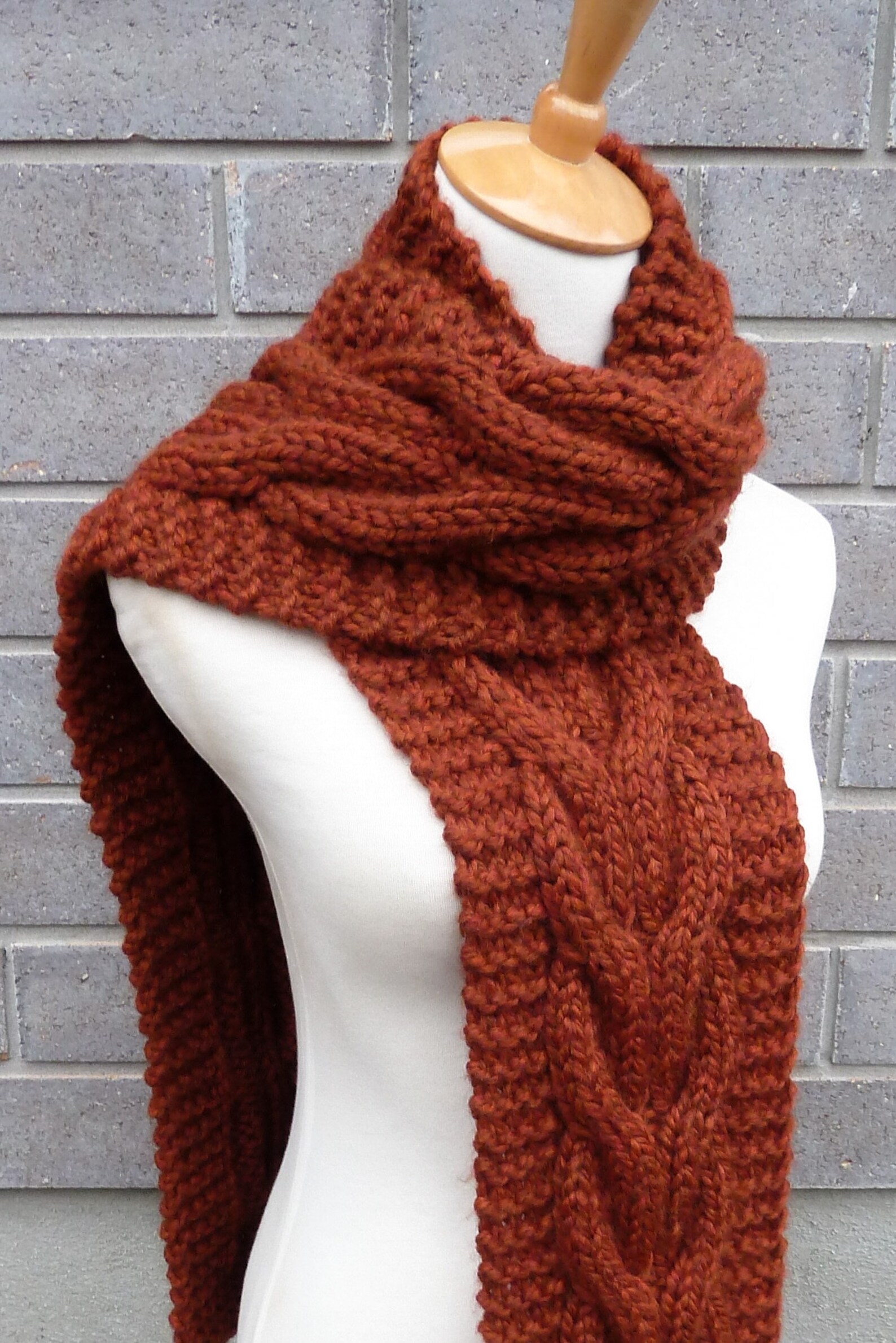 Spice Wool Cable Scarf Rust Orange Wool Scarf Lambswool - Etsy
