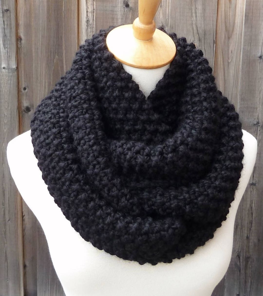 Black Infinity Scarf Wool Infinity Scarf Lambswool Scarf Bulky Knit ...