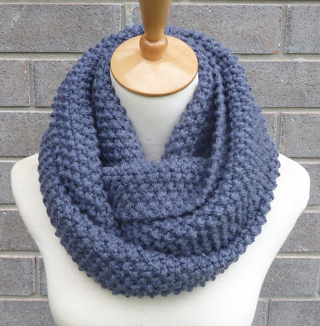 Denim Blue Wool Infinity Scarf Steel Blue Wool Infinity - Etsy