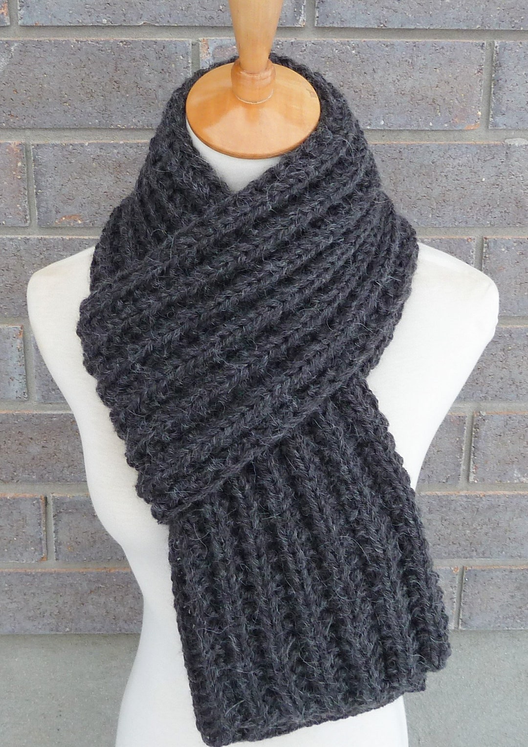 Charcoal Grey Wool Scarf - Dark Grey Wool Scarf - Chunky Knit Scarf ...