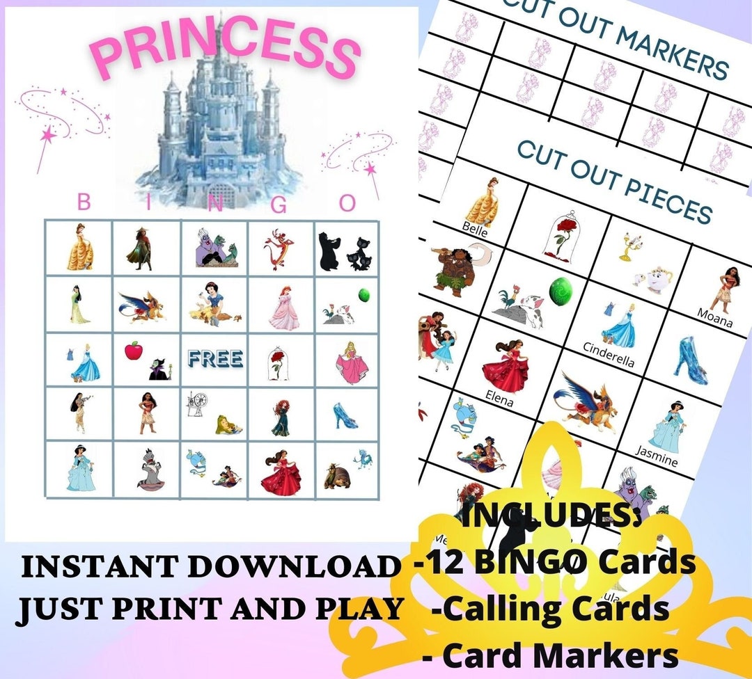 Princess Bingo, Princess Party Bingo, Printable Princess BINGO Children ...