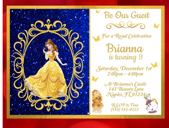Belle Invitation Birthday Party Invitation Beauty and the - Etsy