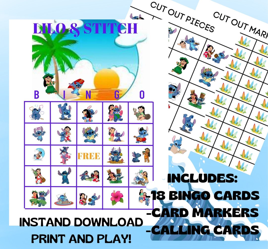 Lilo y Stitch Bingo, Lilo y Stitch Party Bingo, Lilo imprimible y ...