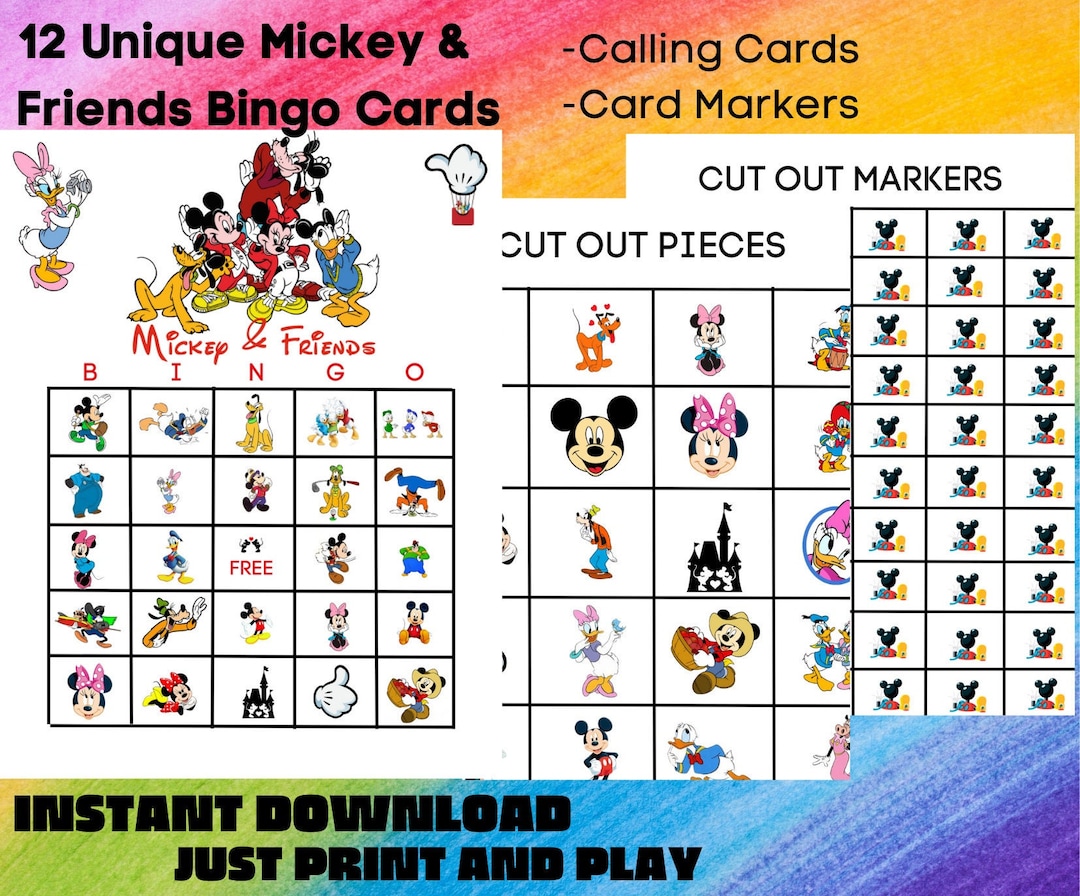 Mickey Bingo, Mickey Mouse Party Bingo, Printable Mickey and Friends ...