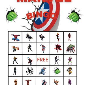 Marvel Bingo, Marvel Party Bingo, Printable Marvel BINGO Children's ...