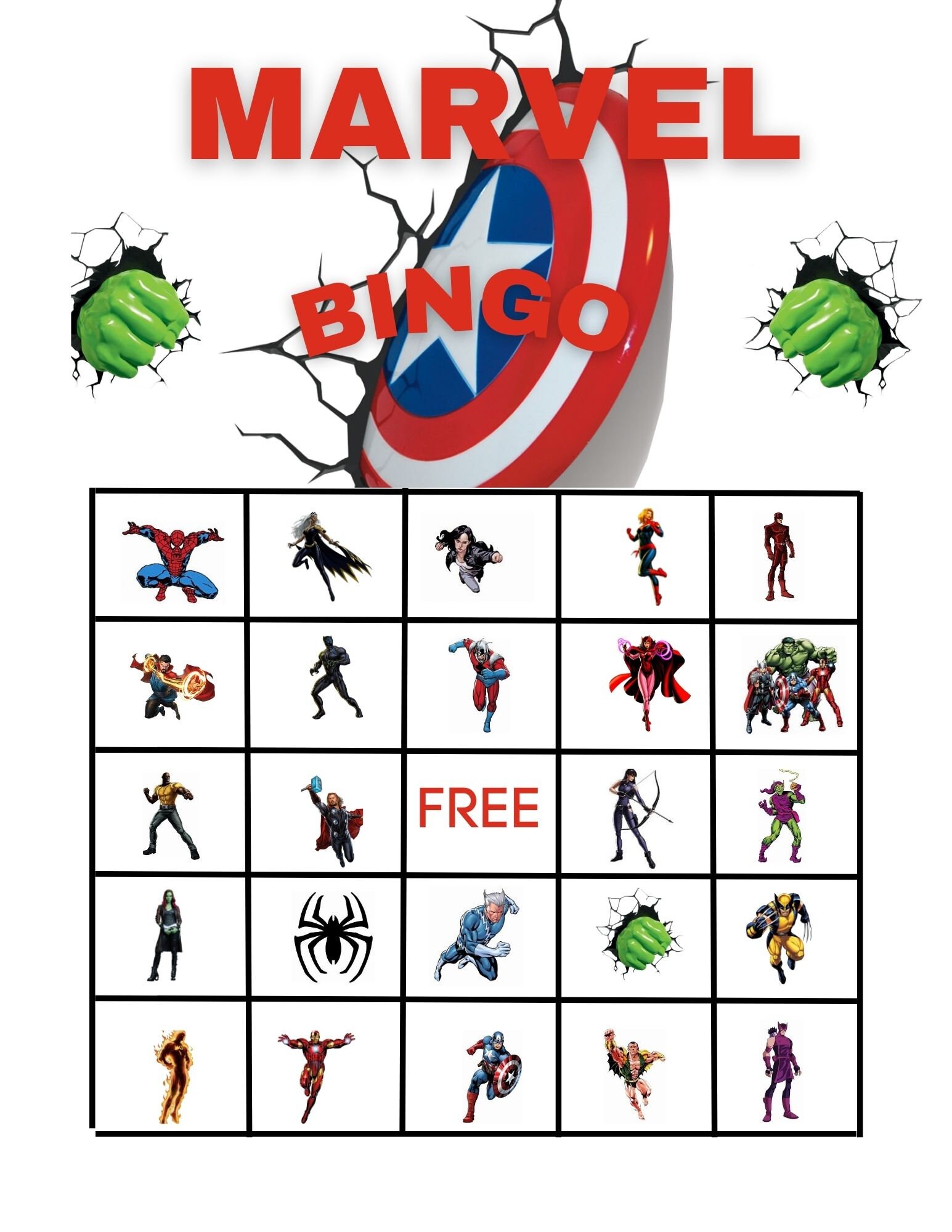 Marvel Bingo, Marvel Party Bingo, Printable Marvel BINGO Children's ...