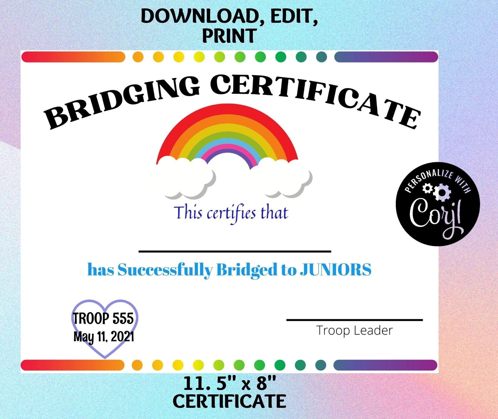 Girl Scout Bridging Certificate, Girl Scout Certificate, Girl Scouts ...