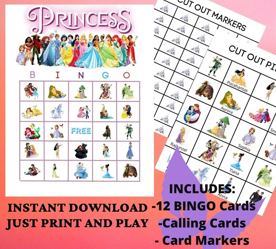 Princess Bingo Princess Party Bingo Printable Princess BINGO - Etsy