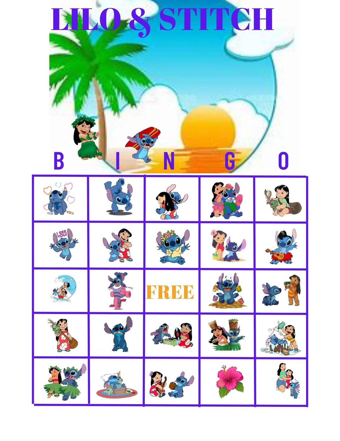Lilo y Stitch Bingo, Lilo y Stitch Party Bingo, Lilo imprimible y ...