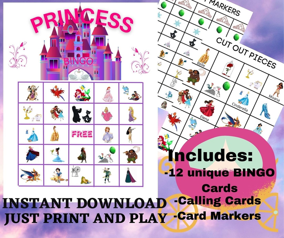 Princess Bingo, Princess Party Bingo, Printable Princess BINGO Children ...