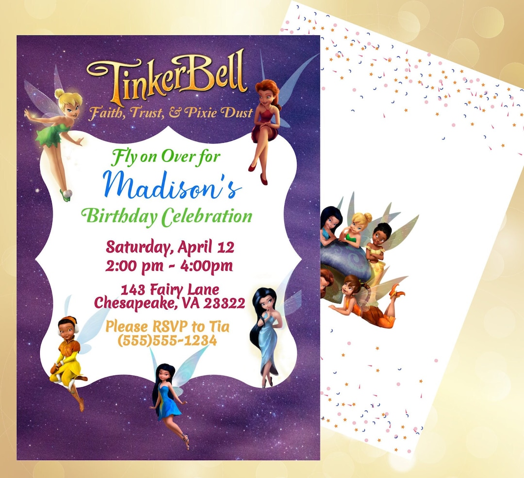 Tinkerbell Invitation, Birthday Party Invitation, Tinkerbell Fairy ...