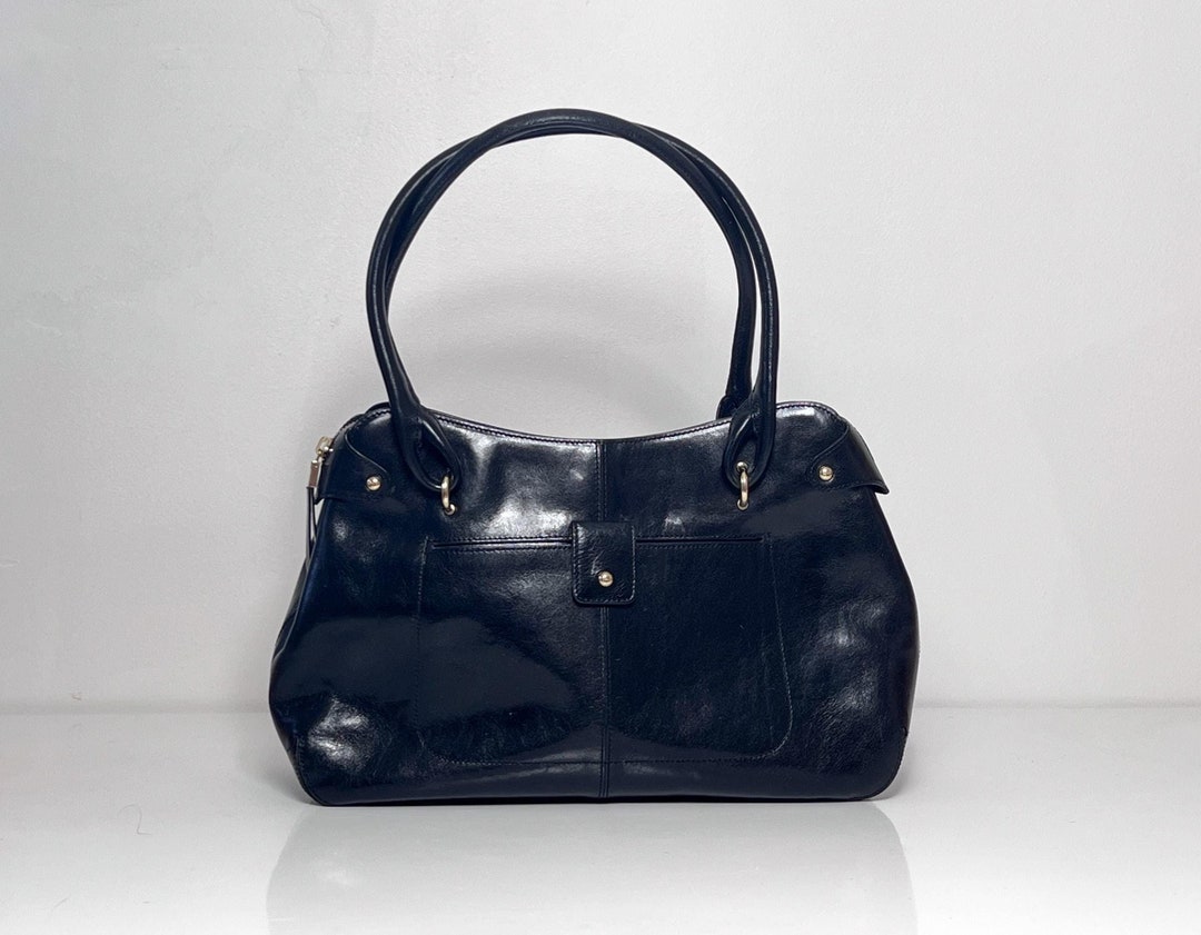 Monsac Original Black Leather Handbag Tote Double Handle Shoulder Bag ...