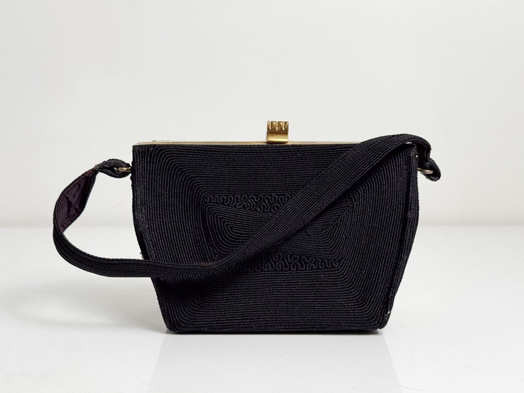 Vintage 1940s Cordé Handbag: Black Rayon Evening Bag With Gold Frame - Etsy