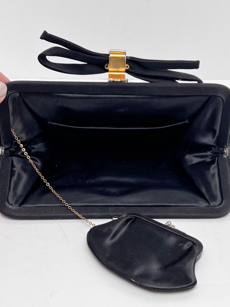 Magid Black Faille Fabric Evening Clutch With Bow Detail and Attached ...