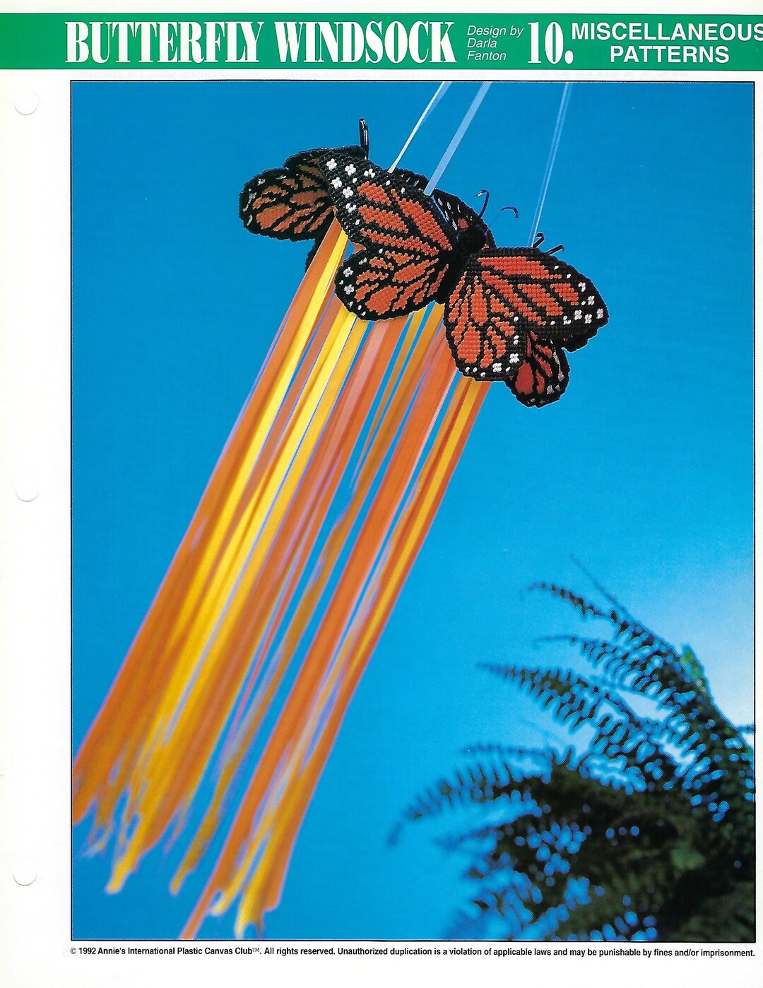 Butterfly Windsock Plastic Canvas Pattern Annie's International Pattern ...