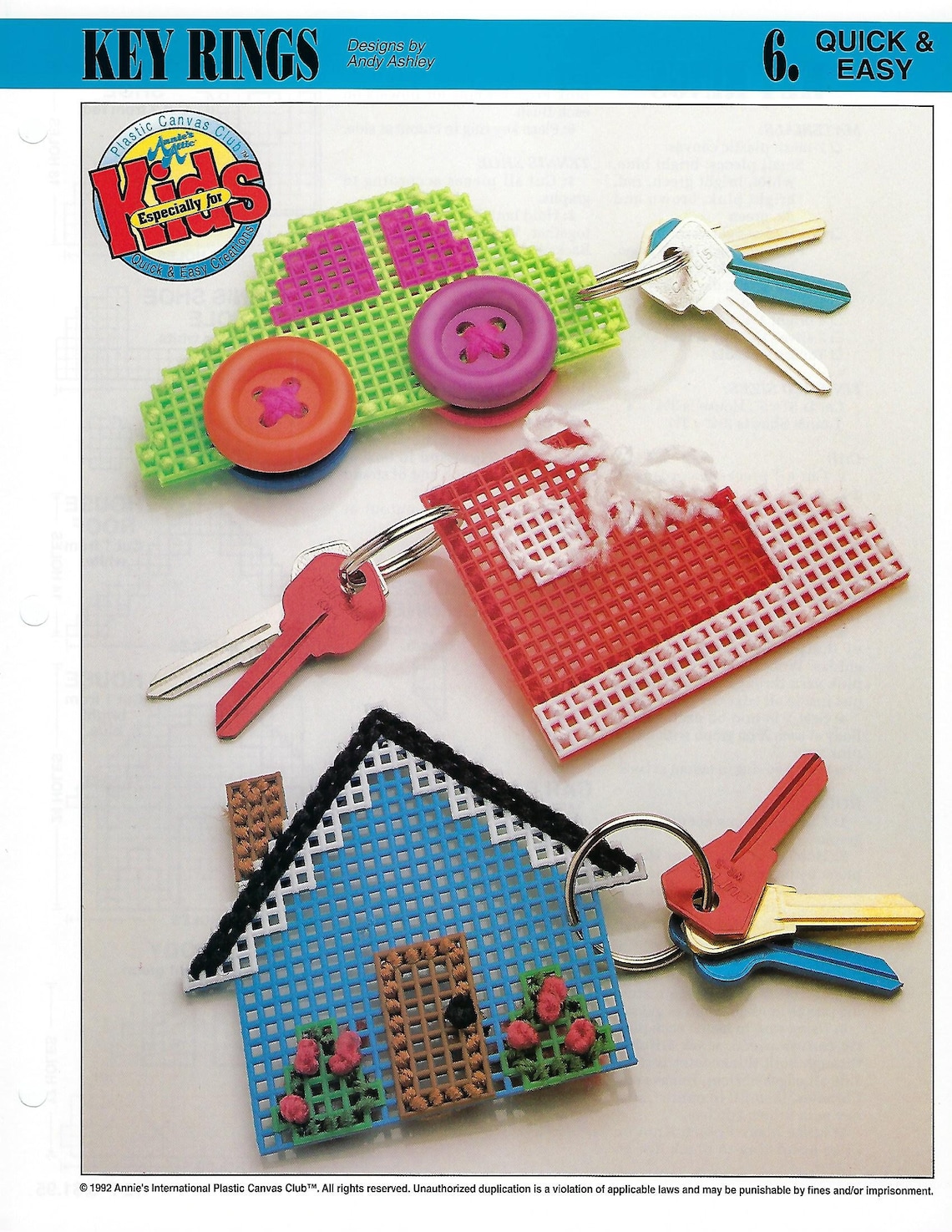 Key Rings Plastic Canvas Pattern Kid's Key Chain | Etsy