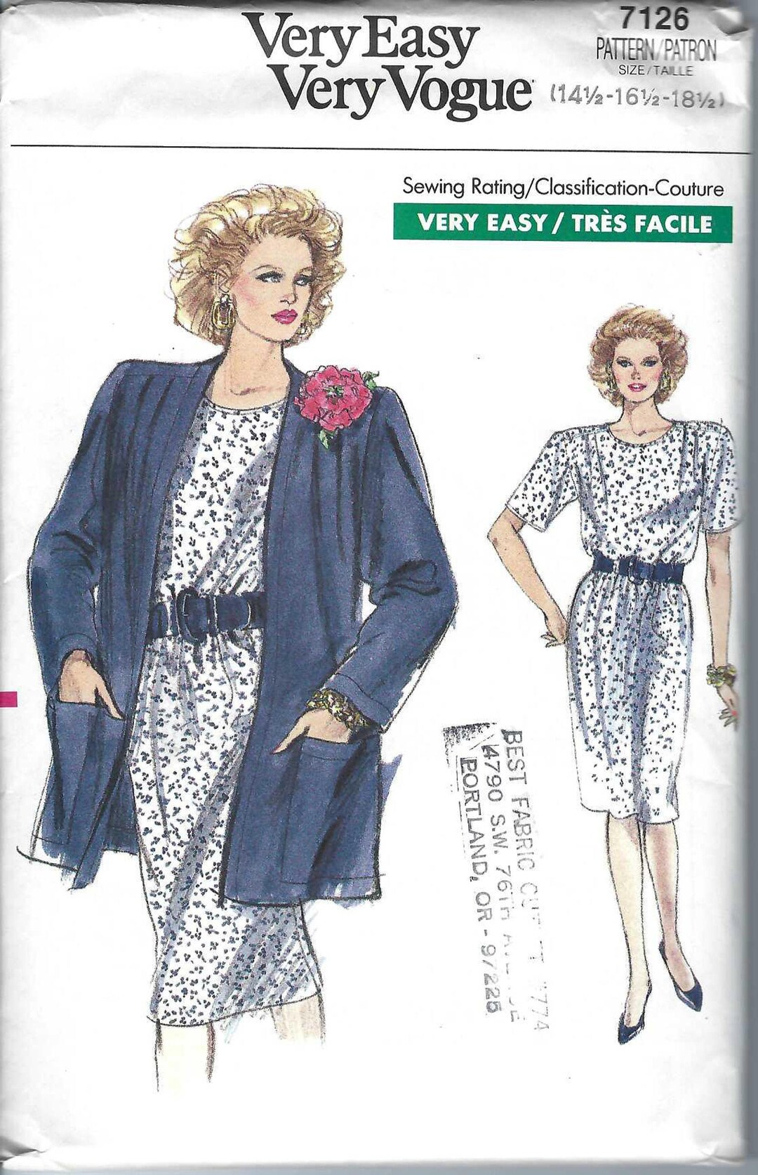 Sewing Pattern Vogue 7126 Misses Dress & Jacket Sizes: 14 - Etsy