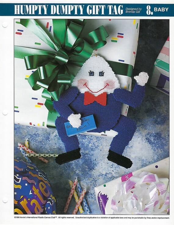 Humpty Dumpty Gift Tag Plastic Canvas Pattern Package Topper | Etsy