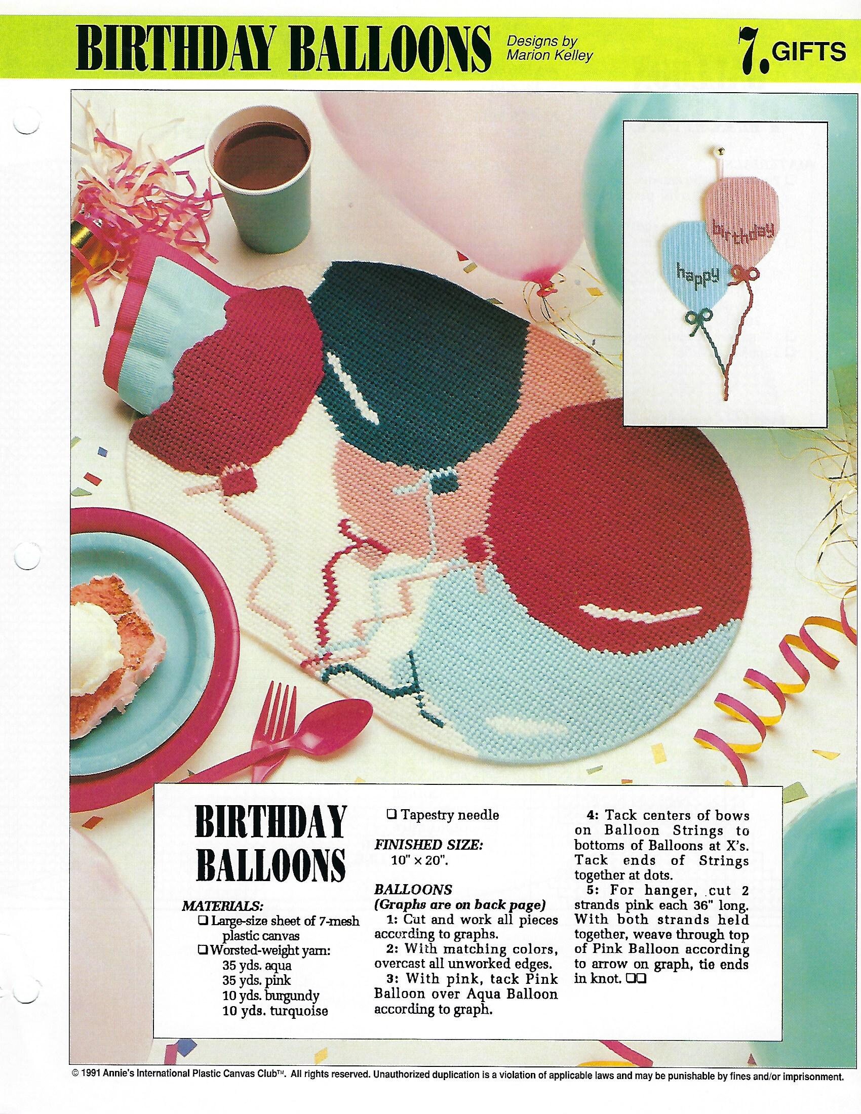 Birthday Balloons Plastic Canvas Pattern Annie's International Pattern ...
