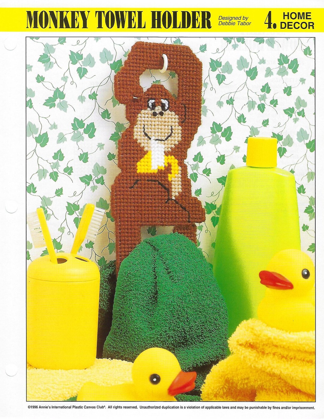 Monkey Towel Holder Plastic Canvas Pattern Annie's International ...
