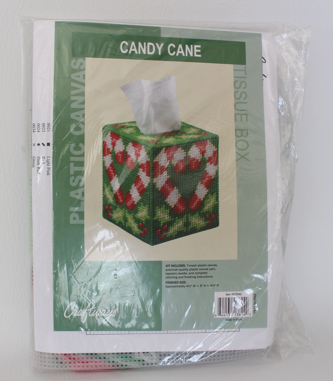 Candy Cane Tissue Box Plastic Canvas Pattern Kit Craftways - Etsy