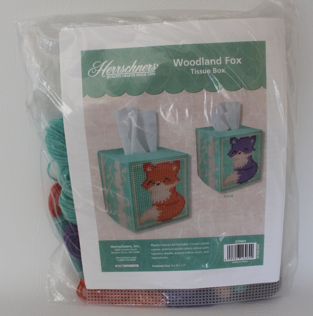 Woodland Fox Tissue Box Plastic Canvas Pattern Kit - Herrschners, Inc ...