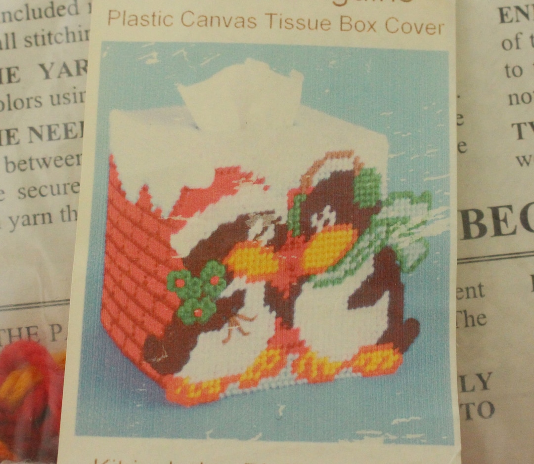Holiday Penguins Tissue Box Cover Plastic Canvas Pattern Kit - Design ...