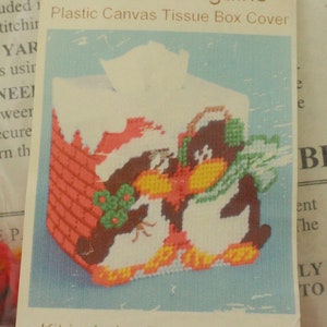 Holiday Penguins Tissue Box Cover Plastic Canvas Pattern Kit - Design ...