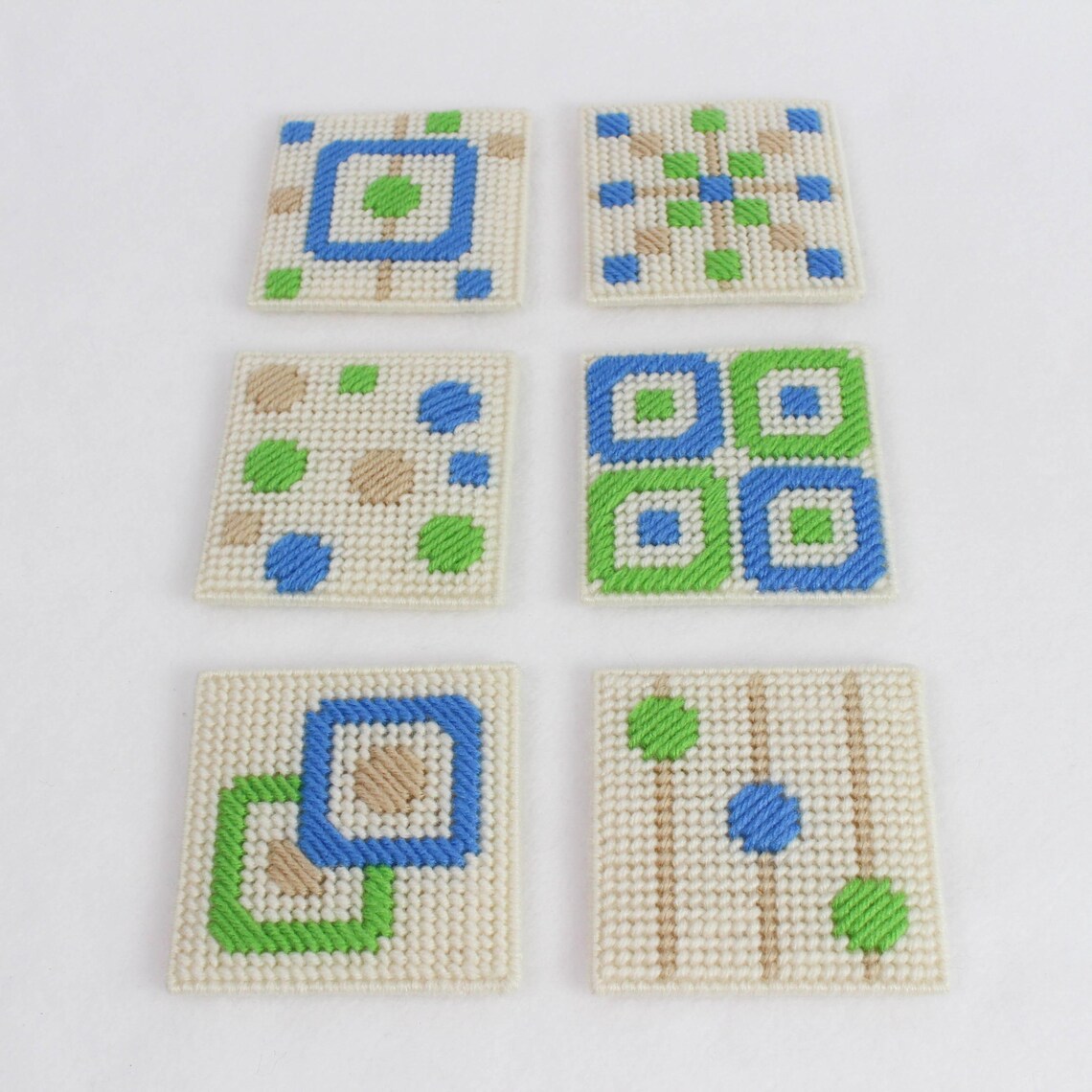 Handmade Geometric Plastic Canvas Coasters Set of 6 - Ready to Ship - Etsy