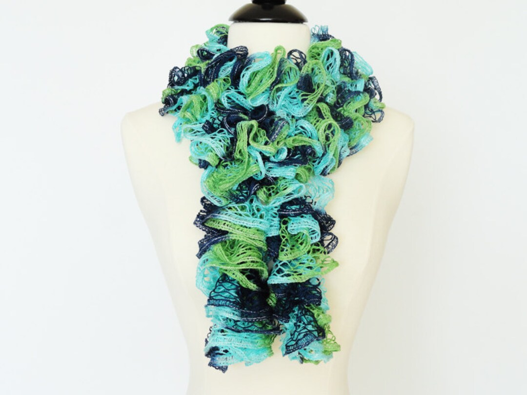 Ruffle Hand Knit Multicolor Fashion Scarf Aqua-green-navy/ladies ...