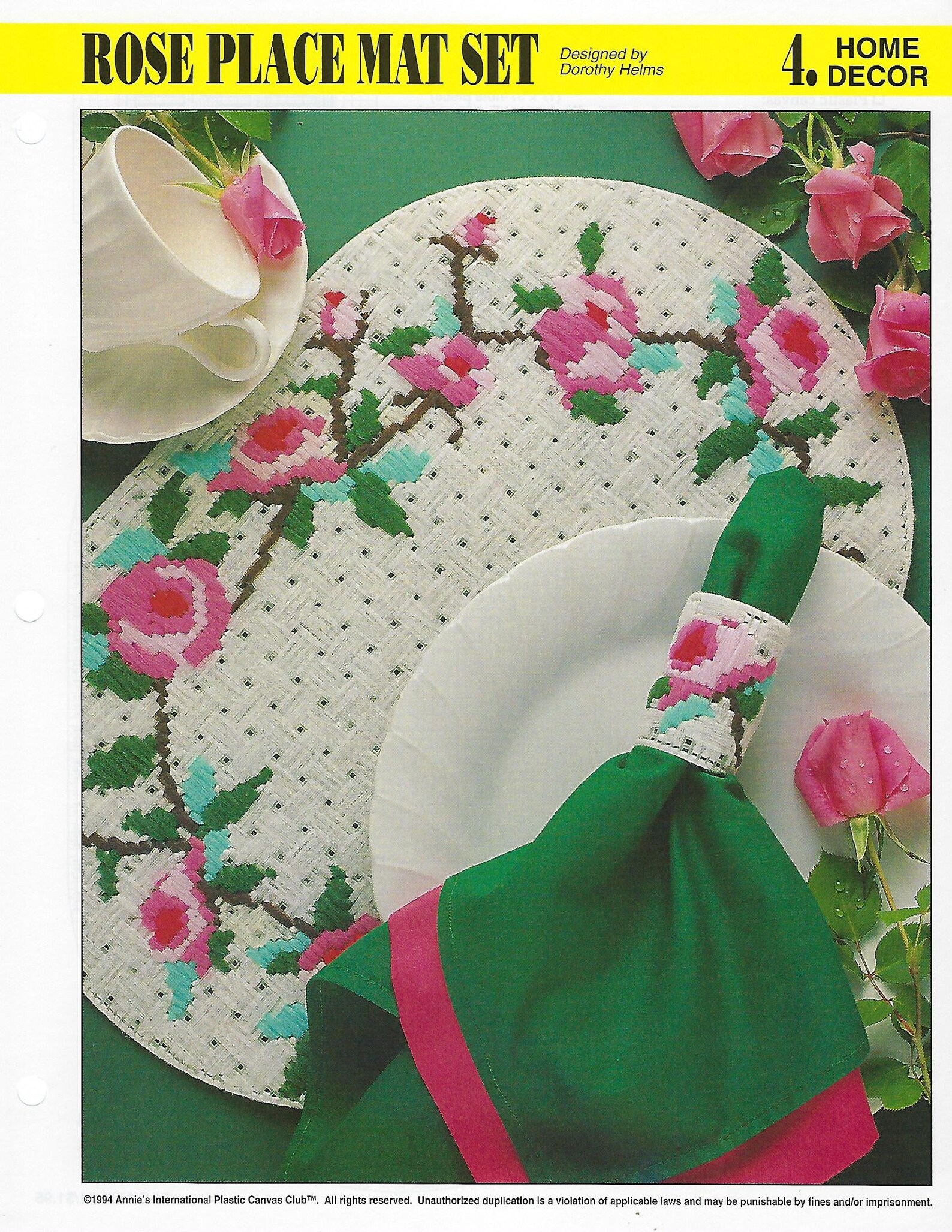 Rose Place Mat Set Plastic Canvas Pattern Kitchen Table | Etsy