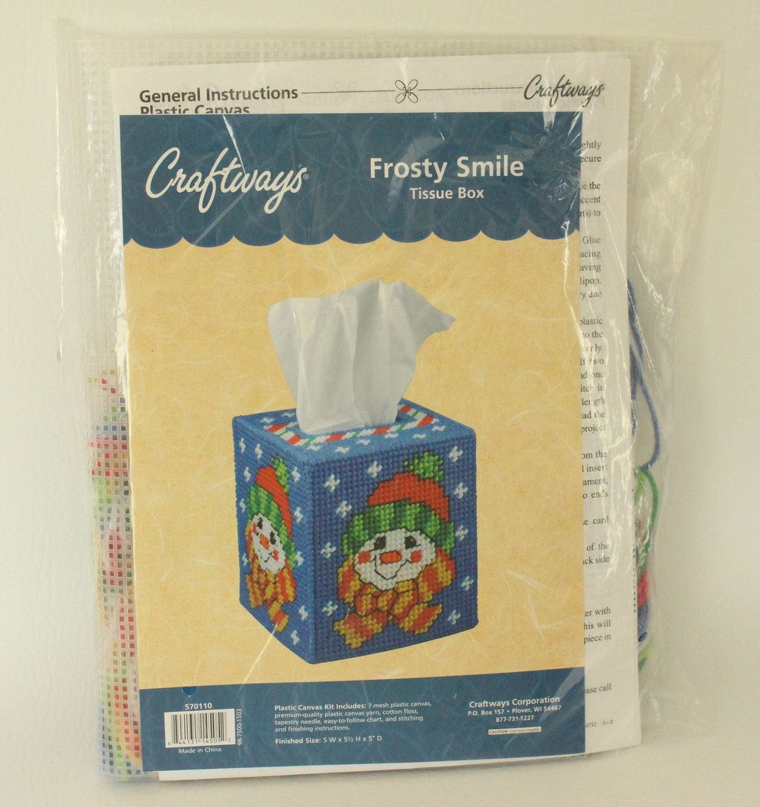 Frosty Smile Tissue Box Plastic Canvas Pattern Kit Craftways - Etsy