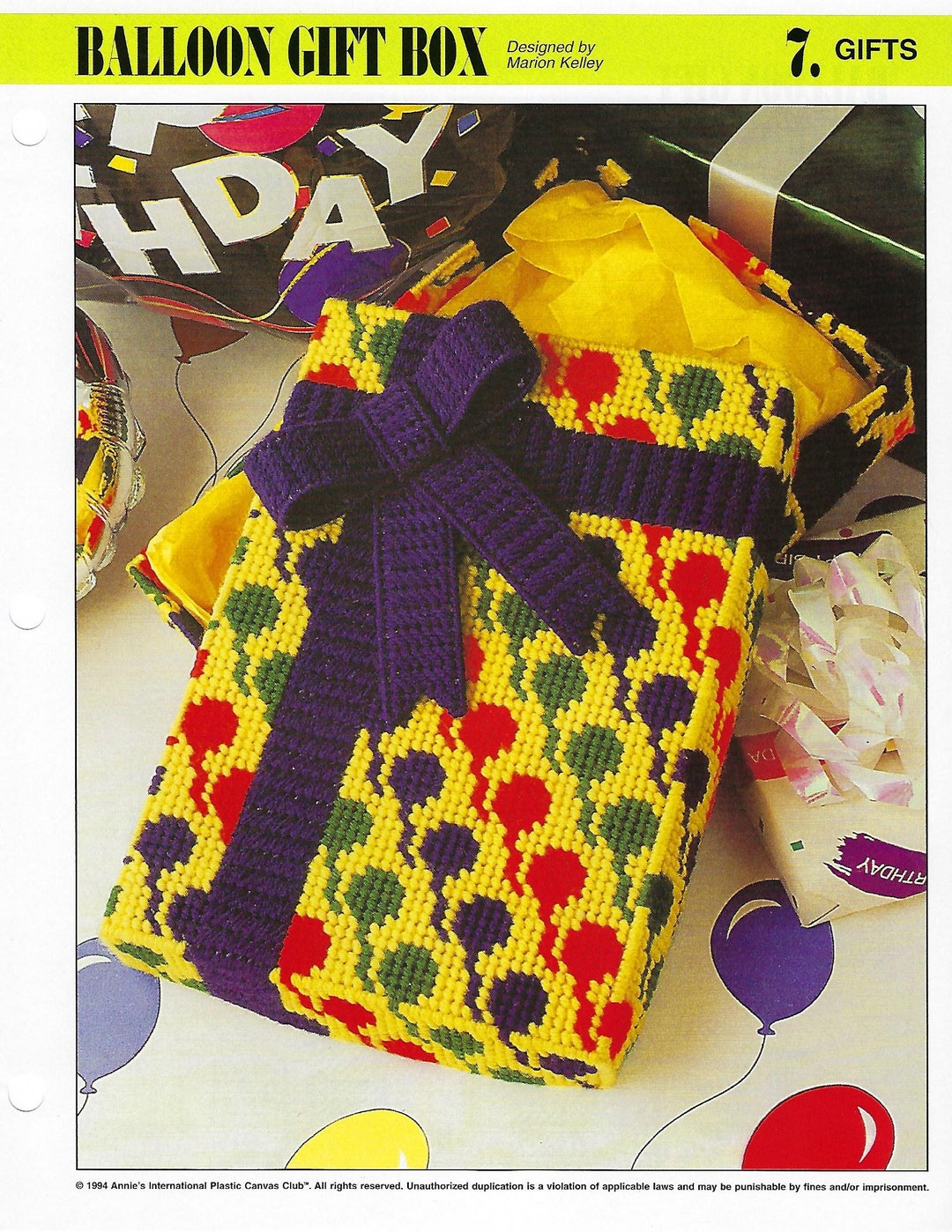 Balloon Gift Box Plastic Canvas Pattern/annie's International Pattern ...