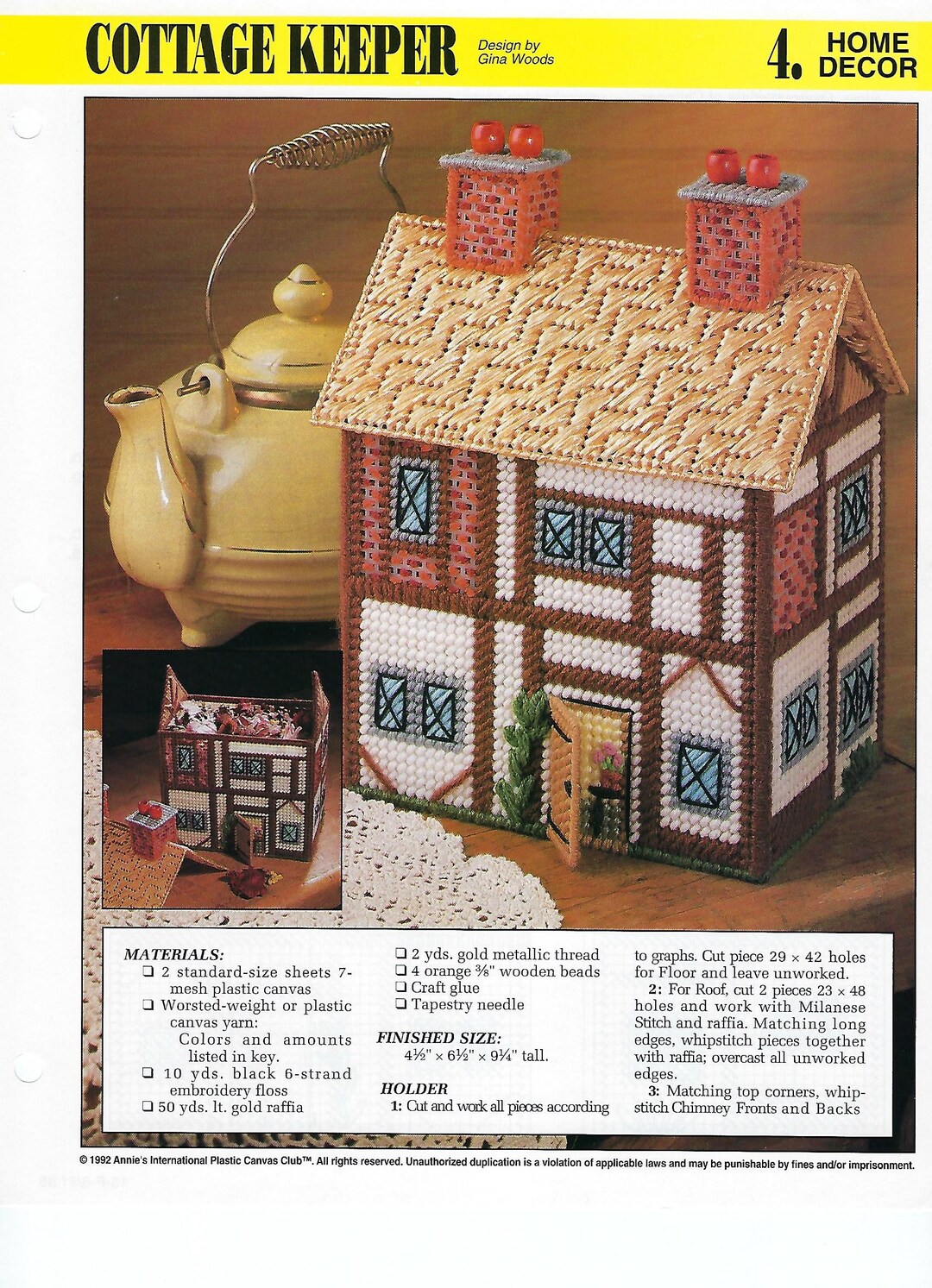 Cottage Keeper Plastic Canvas Pattern Annie's International Club - Etsy
