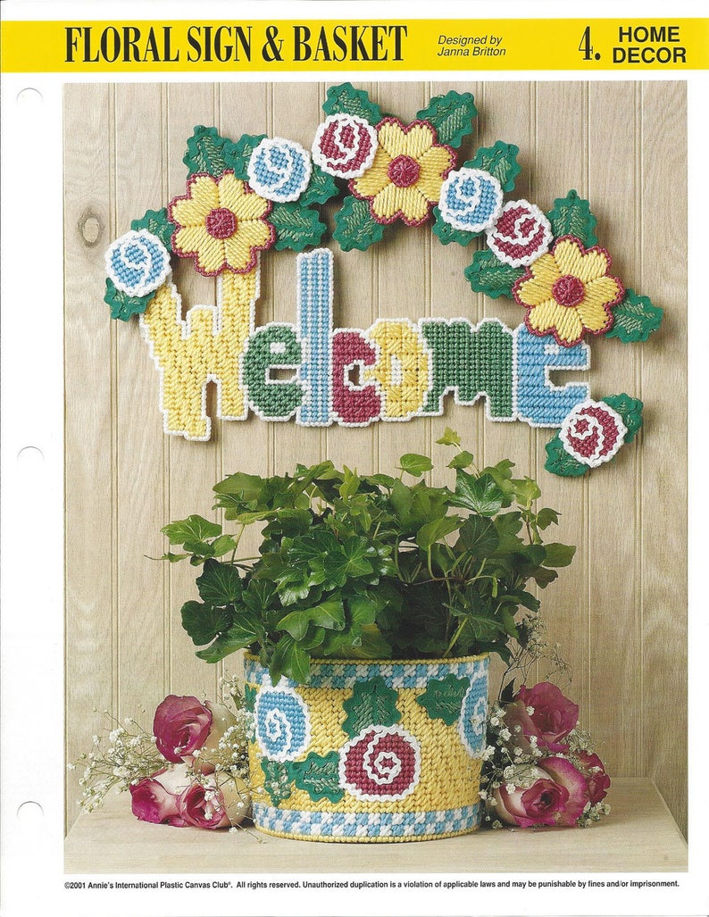 Floral Sign & Basket Plastic Canvas Pattern Wall Decor - Etsy