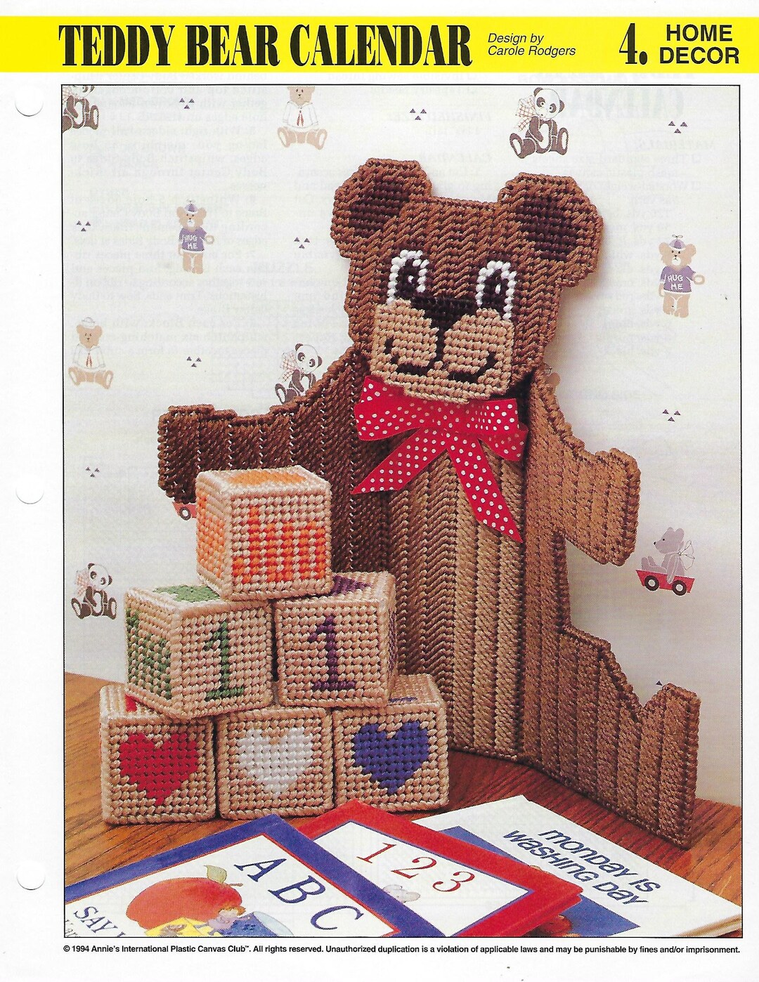 Teddy Bear Calendar Plastic Canvas Pattern/annie's International ...