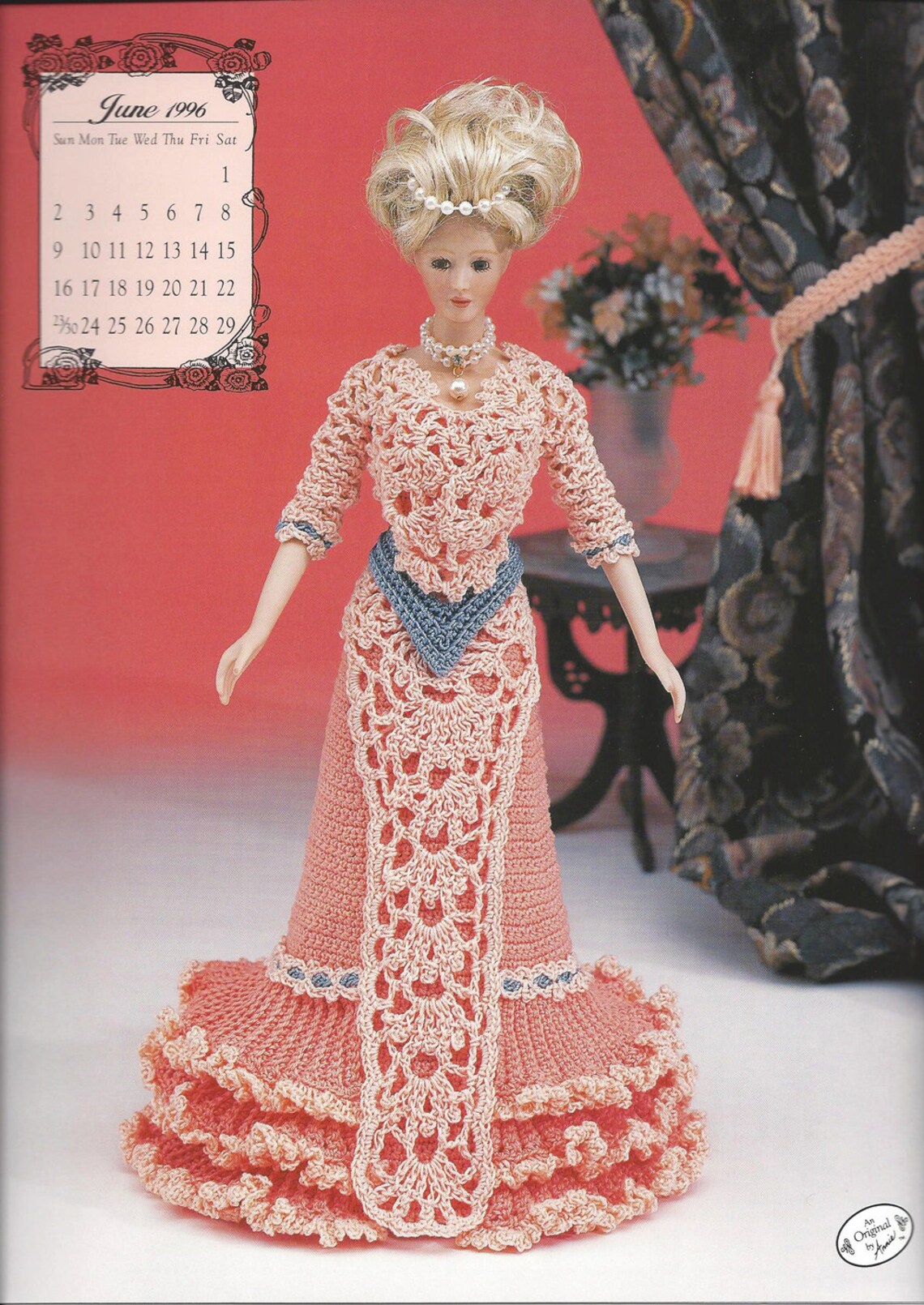 Miss June 1996 Dinner Gown Crochet Pattern Annies Calendar Bed Doll ...