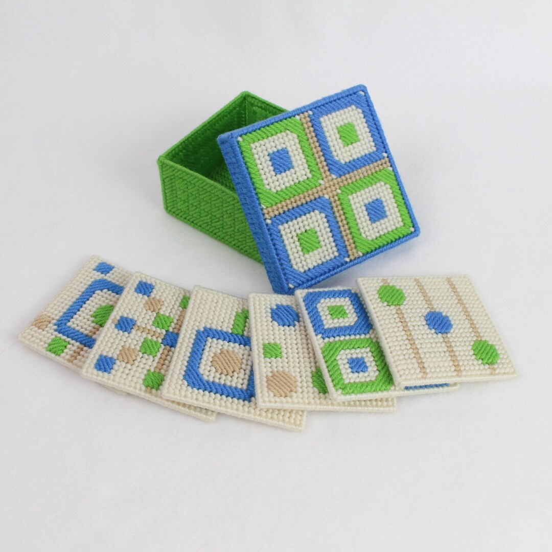 Handmade Geometric Plastic Canvas Coasters Set of 6 - Ready to Ship - Etsy