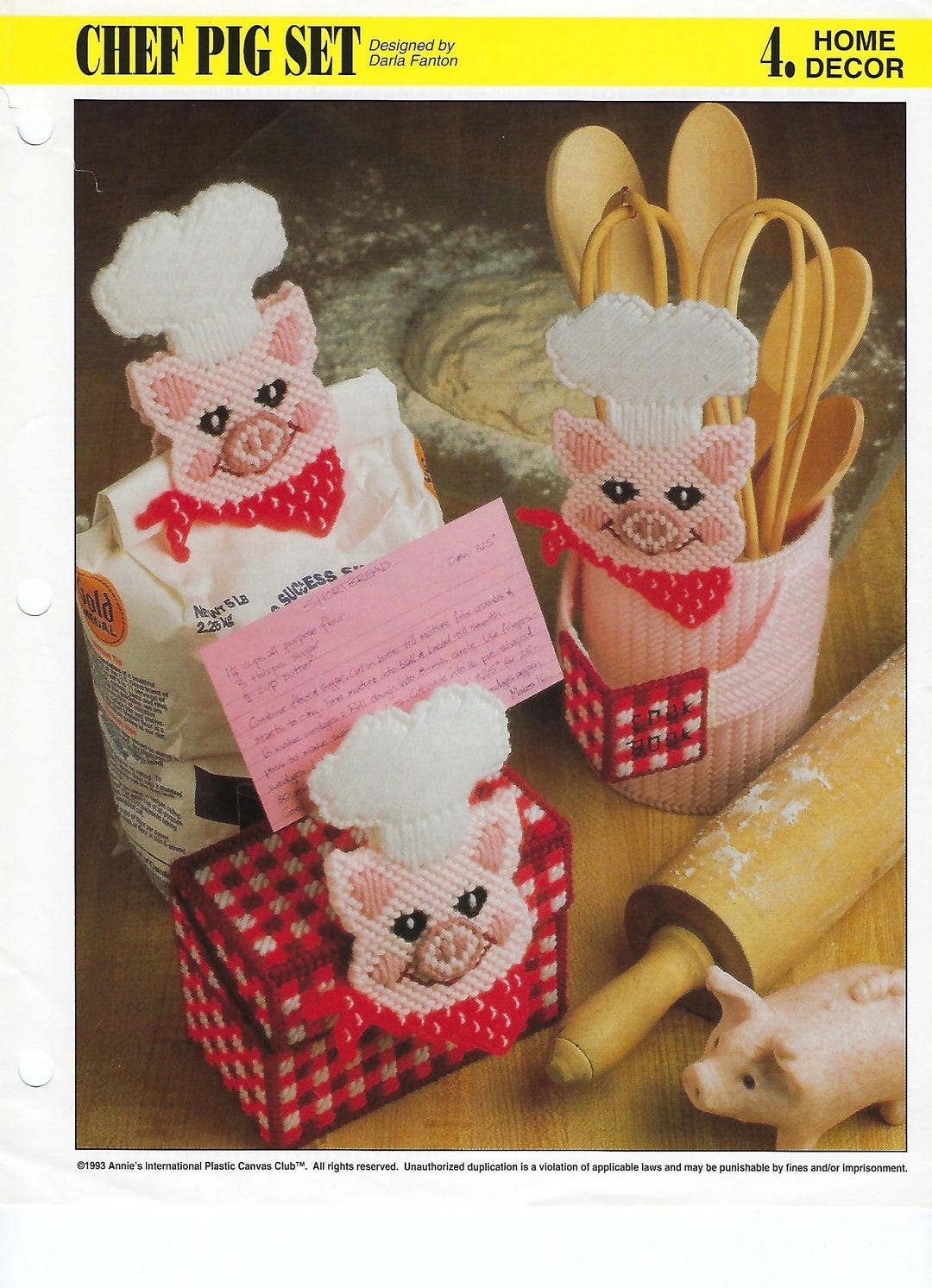 Chef Pig Set Plastic Canvas Pattern/annie's International Plastic ...