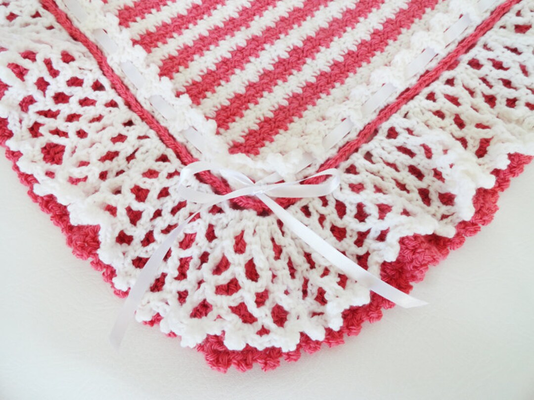 Crochet Ruffle Baby Blanket/soft Red & White/crib Bedding/baby Shower ...
