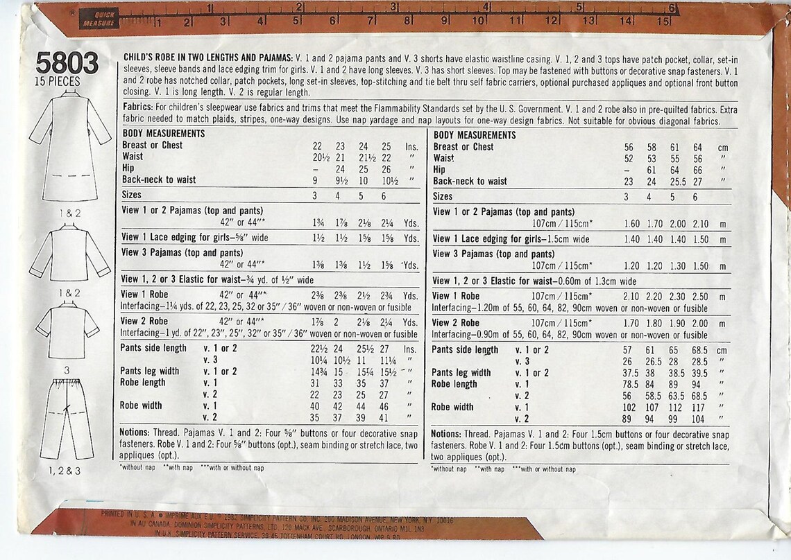 Simplicity 5803 Sewing Pattern Child's Robe & Pajamas | Etsy