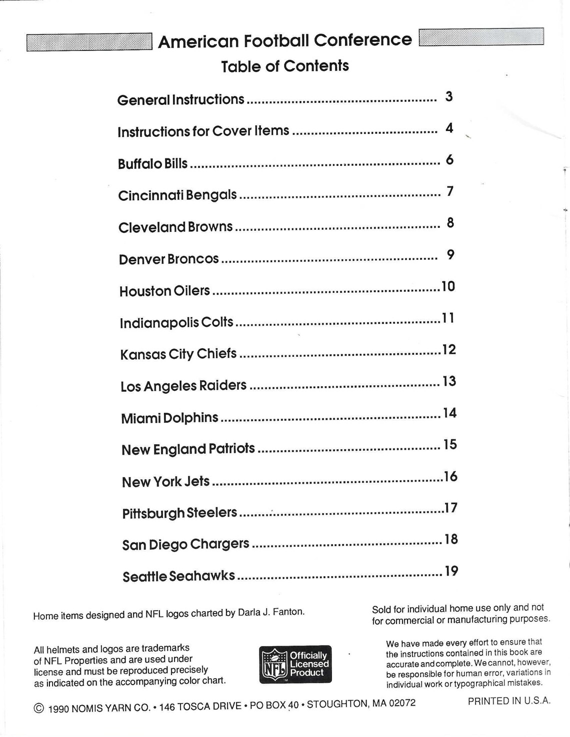 NFL Plastic Canvas Pattern Book AFC Teams Nomis 1401 | Etsy